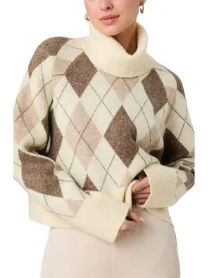 French Connection Koda Argyle Jacquard Turtleneck Sweater - Oversized Argyle