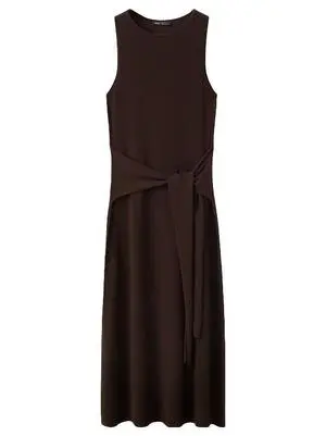 Mango Tie Detail Sleeveless Knit Dress - Brown