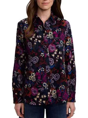 Foxcroft Meghan Floral Print Cotton Button-up Shirt - Black/multi