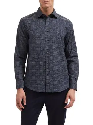 Bugatchi Axel Shaped Fit Long Sleeve Button-up Shirt - Navy