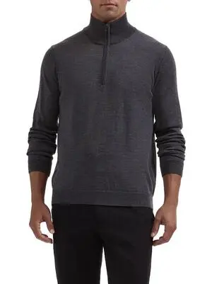 Bugatchi Fred Quarter Zip Merino Wool Sweater - Anthracite