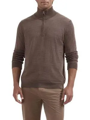 Bugatchi Fred Quarter Zip Merino Wool Sweater - Walnut