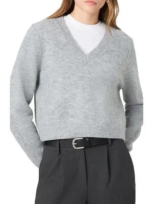 French Connection Suzie V-neck Cropped Sweater - Grey