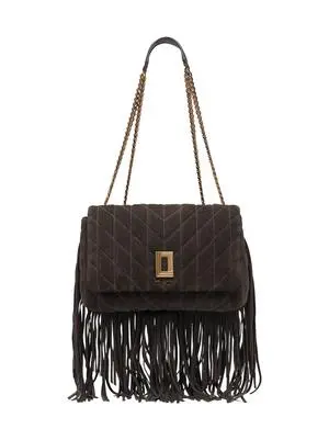 Karl Lagerfeld Paris Lafayette Suede Fringe Shoulder Bag - Fudge
