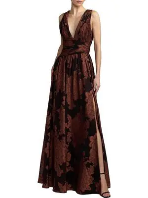 Mac Duggal Mac Duggal Floral Burnout Chiffon Gown Spice Multi