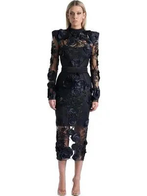ZHIVAGO The Vendetta Floral Lace Midi Dress - Black