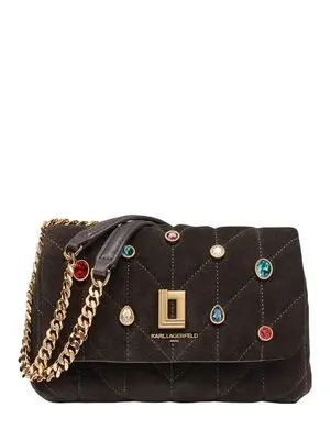 Karl Lagerfeld Paris Lafayette Small Suede Crossbody Bag With Gems - Fudge