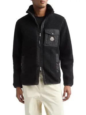 Moncler Zip Front Fleece Cardigan - Black