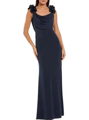 Mac Duggal Petite Crepe Mermaid Gown With 3d Floral Detail - Midnight