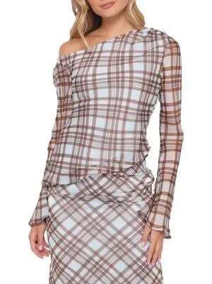 PETAL & PUP Caitriona Plaid Cowl Neck Top - Blue Plaid