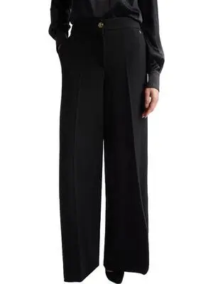 St. John Palais Stretch Suiting Wide Leg Pants - Black