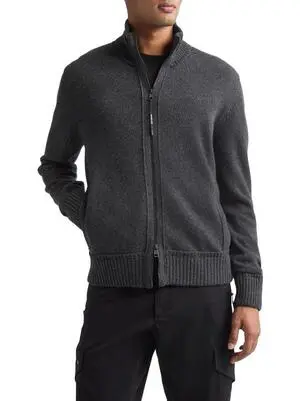 Moncler Virgin Wool & Cashmere Zip-up Cardigan - Charcoal
