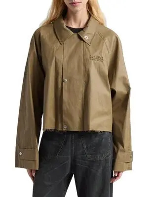 MAISON MARGIELA Cropped Sports Jacket With Raw Hem And Logo Detail - Khaki