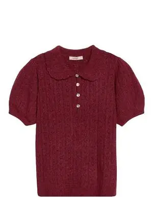 Marine Layer Sophie Pointelle Polo Sweater - Cabernet