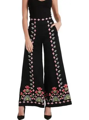 TEMPERLEY LONDON Rosalba Embroidered Wide-leg Trousers - Black