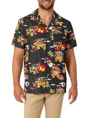 Opposuits Bowser Mayhem Button Front Short Sleeve Shirt - Black