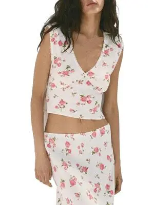 Mango Floral Lace Cropped Blouse - White
