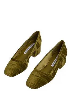 Charlotte Stone Poppie Block Heel Pump - Olive