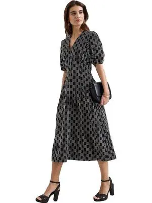 PHASE EIGHT Yasmine V-neck Printed A-line Dress - Black/ivory