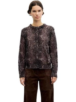 Gerard Darel Merino Wool Crew Neck Cardigan With Animal Print - Brown