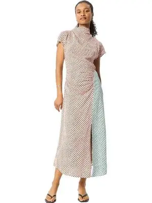Whistles Short Sleeve Cowl Neck Midi Dress - Pink/multi