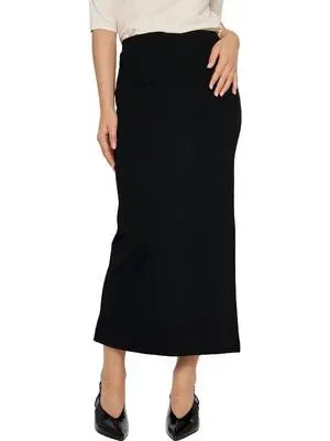 RESIDUS Straight Midi Skirt With Back Slit - Black