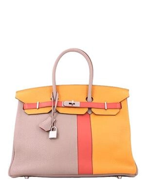 HERMÈS Birkin Handbag Cascade Tricolor Clemence And Swift With Brushed Palladium Hardware 35