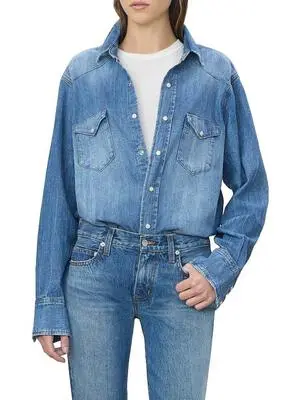 Eterne Ellis Snap Half-placket Cotton Shirt - Medium Indigo