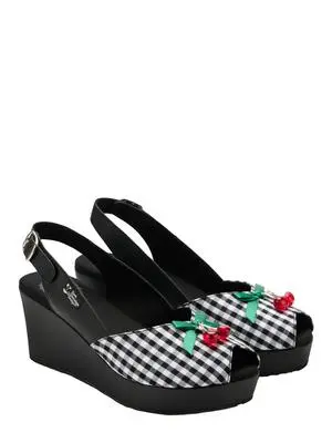 Hot Chocolate Design Checked Peep-toe Slingback Wedge Sandals - Cherry Trouble