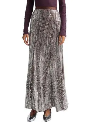 Rabanne Beaded Long Fluid Skirt - Silver/brown