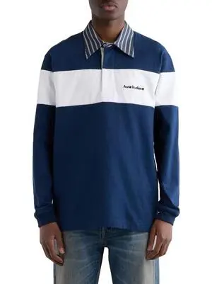 Acne Studios Erbero Organic Cotton Long Sleeve Rugby Polo Navy/white