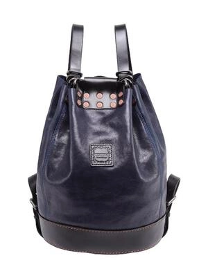 OLD TREND Canna Genuine Leather Convertible Bucket Backpack - Navy