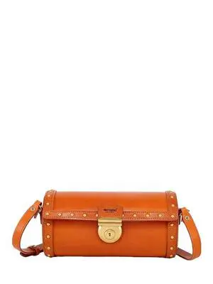 OLD TREND Genuine Leather Structured Barrel Bag With Gold Tone Hardware - Caramel