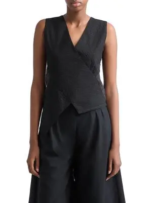 KUR Asymmetrical V-neck Top With Lace Panels - Black