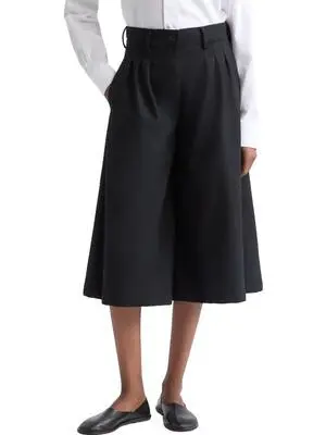 KUR Flannel Wide-leg Culotte Pants - Black