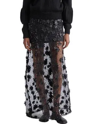 KUR KuR Floral Appliqué Mesh Wrap Maxi Skirt