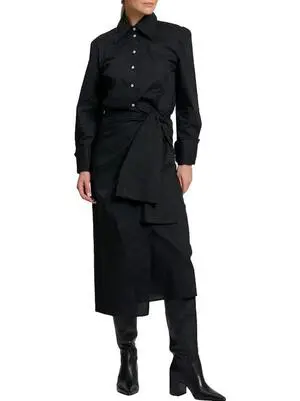 SHIRTY Talita Wrap Tie Waist Midi Shirt Dress - Black