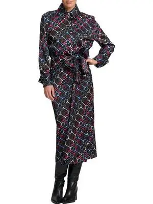 SHIRTY Talita Wrap Tie Waist Midi Shirt Dress - Snaffle Print