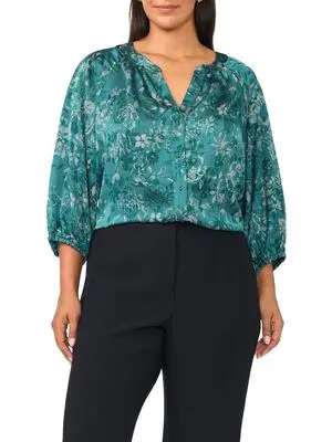 Vince Camuto Floral Print Raglan Sleeve Shirt - Deep Emerald