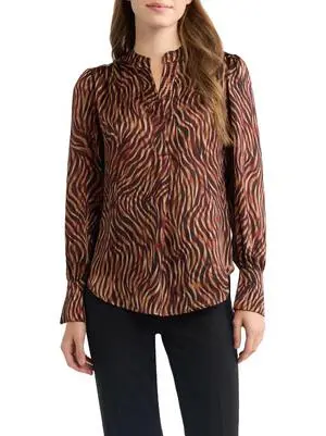 Anne Klein Pleat Front Split Neck Top - Barolo Multi