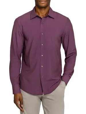 W.R.K Houndstooth Performance Long Sleeve Button Up Shirt - Maroon