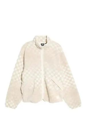 VANS Nights High Pile Fleece Jacket With Checkerboard Print - Marshmallow