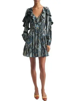 Ulla Johnson Vivi Long Sleeve Silk Minidress - Prussian
