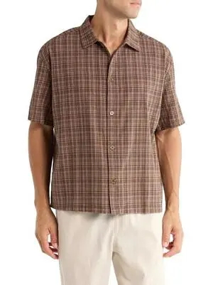 RHYTHM Brady Relaxed Fit Plaid Cotton Button-up Shirt - Coffee