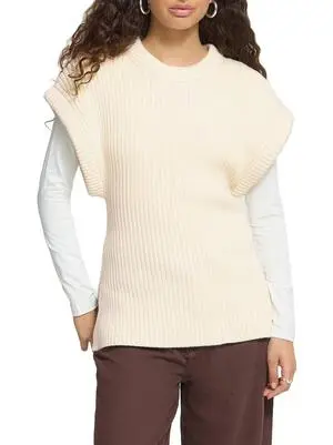 ICHI Sleeveless Crewneck Ribbed Sweater Vest - Birch