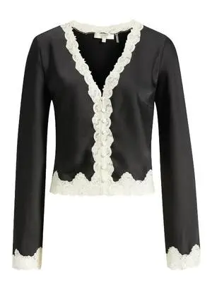 LoveShackFancy Fioretta Lace Trim V-neck Top - Black