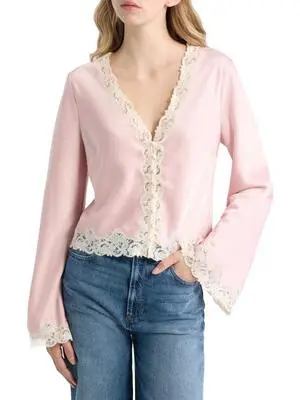 LoveShackFancy Fioretta Lace Trim V-neck Top - Pink