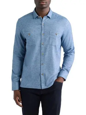 Johnston & Murphy Heathered Cotton Button-up Shirt - Blue