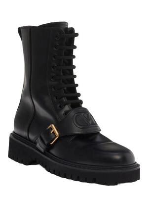 Valentino Garavani Vlogo Leather Combat Boot - Black