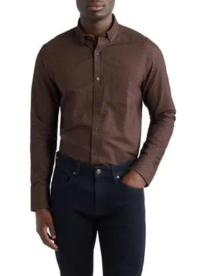Johnston & Murphy Lane Print Cotton Button-up Shirt - Brown/navy Linked Oval